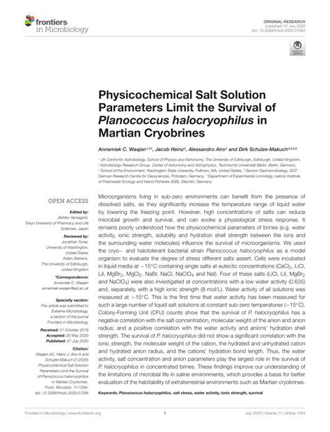 Pdf Physicochemical Salt Solution Parameters Limit The Survival Of