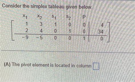 Solved Consider The Simplex Tableau Given Below