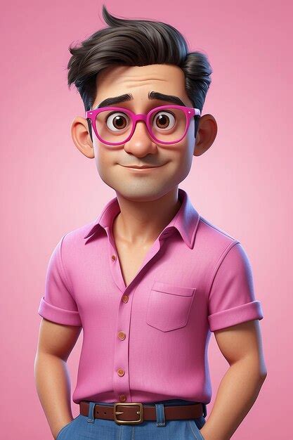 Premium Photo Cartoon Character In Pink Shirt And Glasses