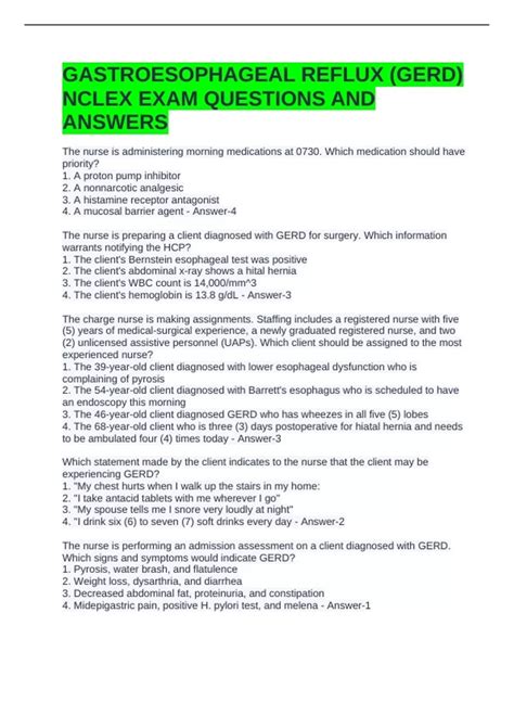 Gastroesophageal Reflux Gerd Nclex Exam Questions And Answers Gerd Stuvia Us