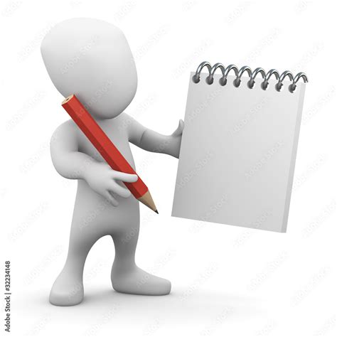 3d Little Man With His Notepad Stock Illustration Adobe Stock