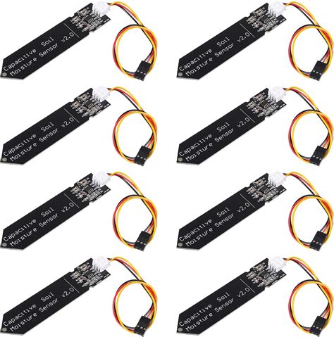 8 件電容式土壤濕度感測器模組耐腐蝕 3 3v 5 5v 寬電壓電線土壤濕度偵測 3 針重力感測器 花園澆水 diy