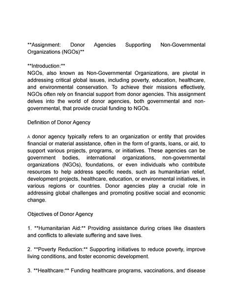 Assignment Donor Agencies Supporting Non Governmental Organizations