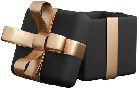 Realistic Black Open T Box With Golden Ribbon Bow Concept Of