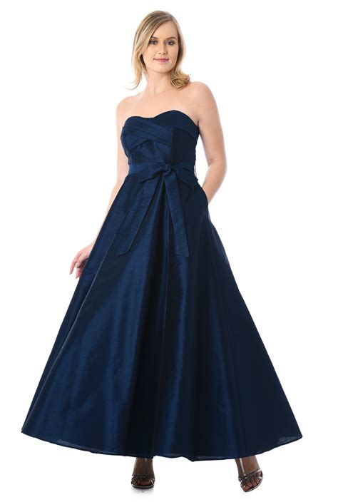 Shop Strapless Cross Front Dupioni Maxi Dress Eshakti