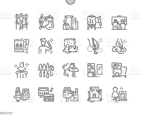 예술 스튜디오 잘 만들어진 픽셀 완벽한 벡터 얇은 라인 아이콘 30 웹 그래픽 및 응용 프로그램을위한 그리드 2x 간단한 최소한의 그림 아이콘에 대한 스톡 벡터 아트 및