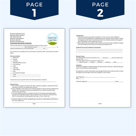 Concrete Contract Cement Contract Editable Template Concrete Service