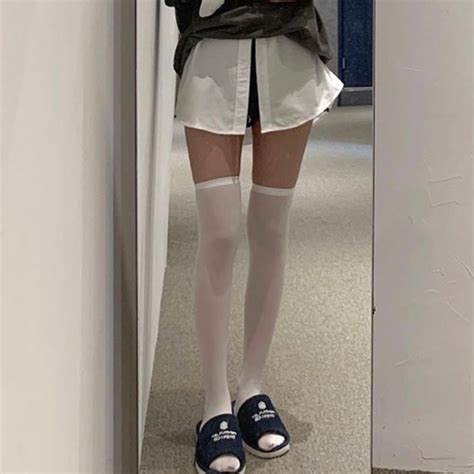 [당일배송 1 1 두장가격] 반스타킹 오버니삭스 비치는 투명 하이틴 무대의상 레이스 양말 프릴 셔링 스트링 끈 체크 스트릿