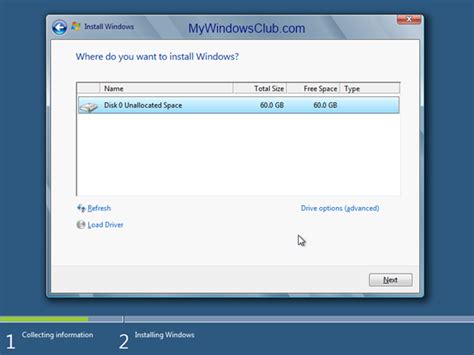 Choose Location To Install Windows 8
