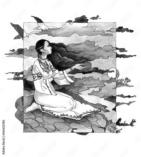 Pencil Drawing Girl Crying On A Hillside Stock Illustration Adobe Stock