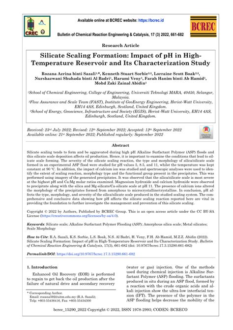 Pdf Silicate Scaling Formation Impact Of Ph In High Temperature Reservoir And Its