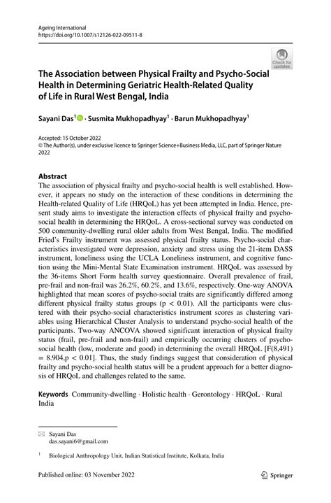 Pdf The Association Between Physical Frailty And Psycho‑social Health