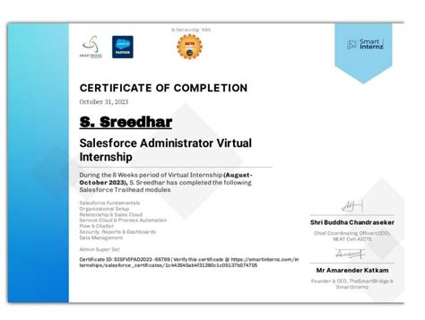 Salesforce Salesforceadministrator Internshipcompleted Newbeginnings S Sreedhar