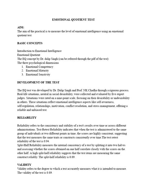 Emotional Quotient Test Pdf Emotional Intelligence Validity Statistics