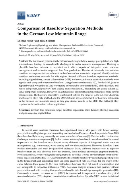PDF Comparison Of Baseflow Separation Methods In The German Low Mountain Range