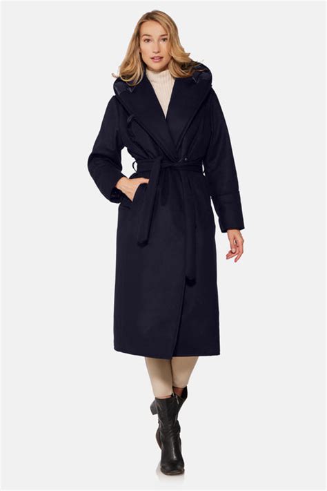 Wool Hooded Wrap Coat Navy 199500