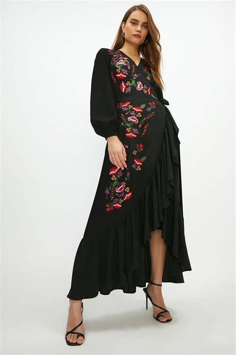 Embroidered Wrap Dress Black Embroidered Wrap Dress Wrap Dress