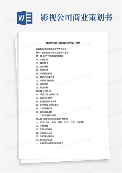 影视企业项目商业融资优秀计划书Word模板下载 编号lpaoabbq 熊猫办公