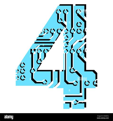 Digit 4 Perforated With Pcb Circuit Board Tracks Isolated On White Colored Digit For Headlines