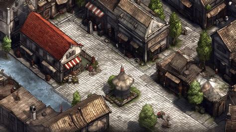 Small City Street Battlemap With Marketplace Stock Illustration