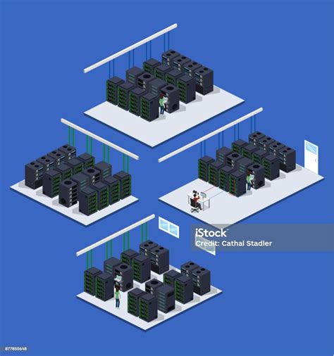 아이소메트릭 3d 벡터 일러스트 레이 션 개념 서버 룸 데이터 센터 설정 컬렉션 등측투영법에 대한 스톡 벡터 아트 및 기타