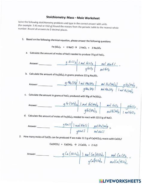Free Stoichiometry Worksheet Mole Mole Answers Download Free