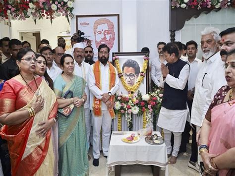 Maharashtra Cm Shinde Governor Bais Pay Floral Tributes To Balasaheb