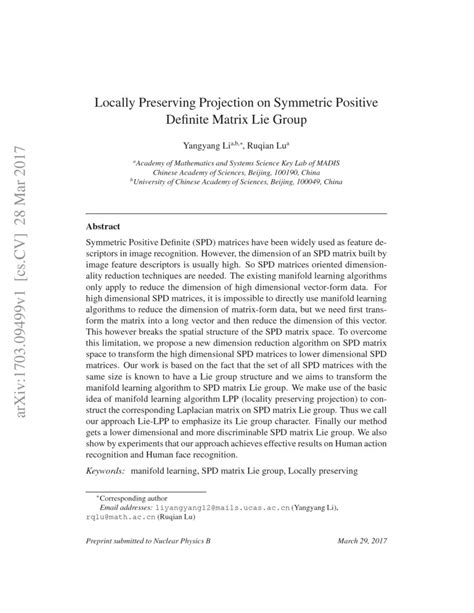 locality preserving projection on spd matrix lie group algorithm and analysis deepai