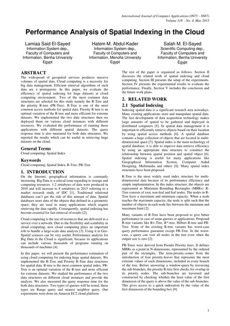 Pdf Performance Analysis Of Spatial Indexing In The Cloud