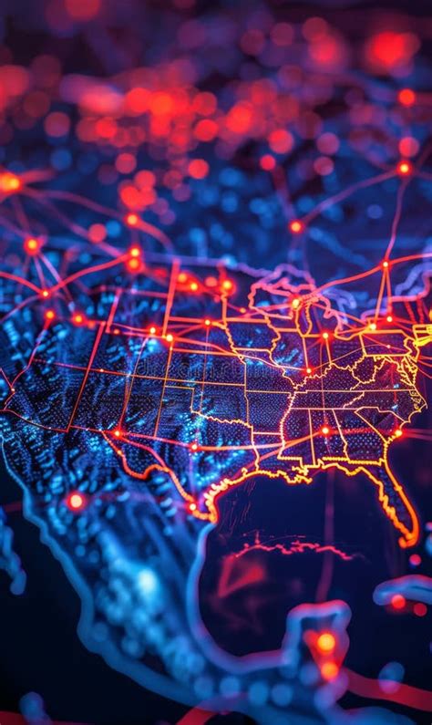 Futuristic Technology Usa Map With Glowing Lights Global Communication
