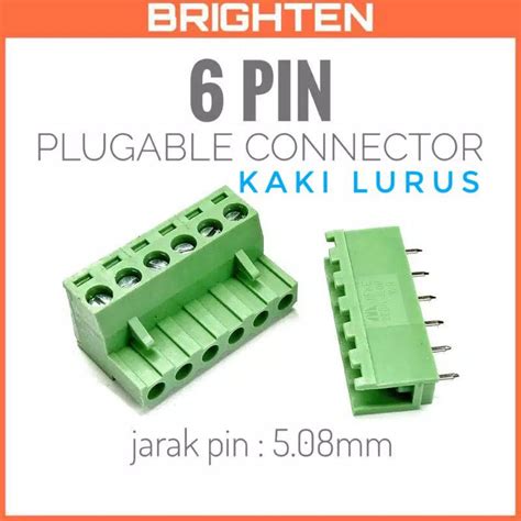 Jual Plugable Connector 6p Terminal Blok 6 Pin Hijau Lurus 5 08mm