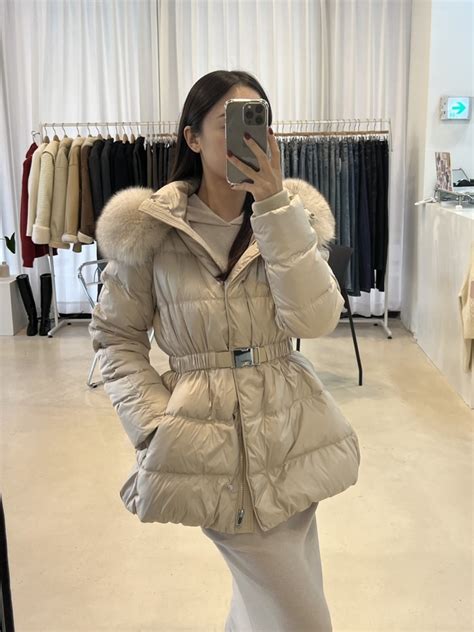 더블제이최저가 리얼 폭스퍼 덕다운 여성 숏패딩 벨트 오리털 몰튼 타임 숏 패딩 에이블리