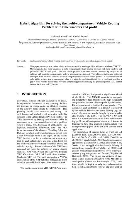 Pdf Hybrid Algorithm For Solving The Multi Compartment Vehicle
