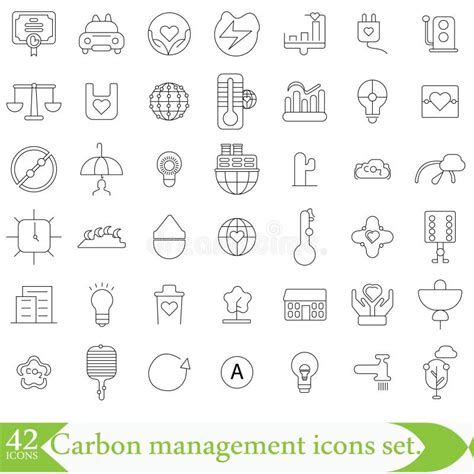 Carbon Management Icons Set Line Icons Representing Various Aspects Of Eco Friendly Practices