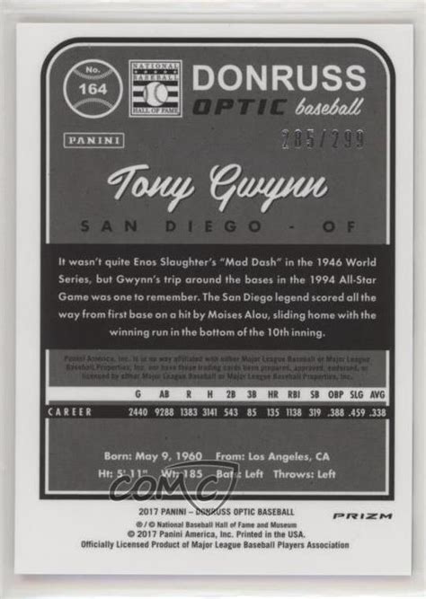 2017 Panini Donruss Optic Aqua Prizm 164 Tony Gwynn 299 For Sale