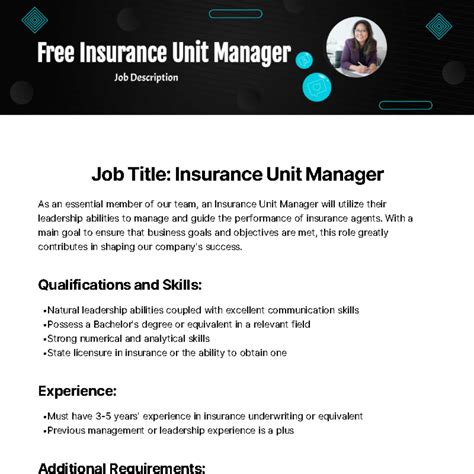 Free Insurance Unit Manager Job Description Template To Edit Online