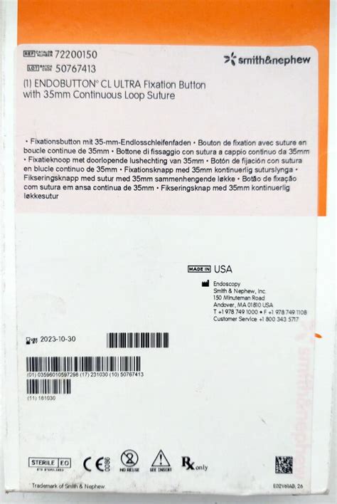 New Smith And Nephew 72200150 Endobutton Cl Ultra Fixation Button W 35mm