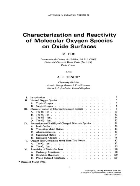 C H A Ract E R I Za T I O N A N D Reactivity Of Molecular Oxygen Species On Oxide Surfaces Pdf