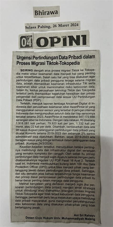 Urgensi Perlindungan Data Pribadi Dalam Proses Migrasi Tiktok Tokopedia