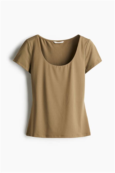 Scoop Neck Top Khaki Green Ladies Handm Us