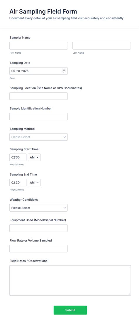 Air Sampling Field Form Template Jotform