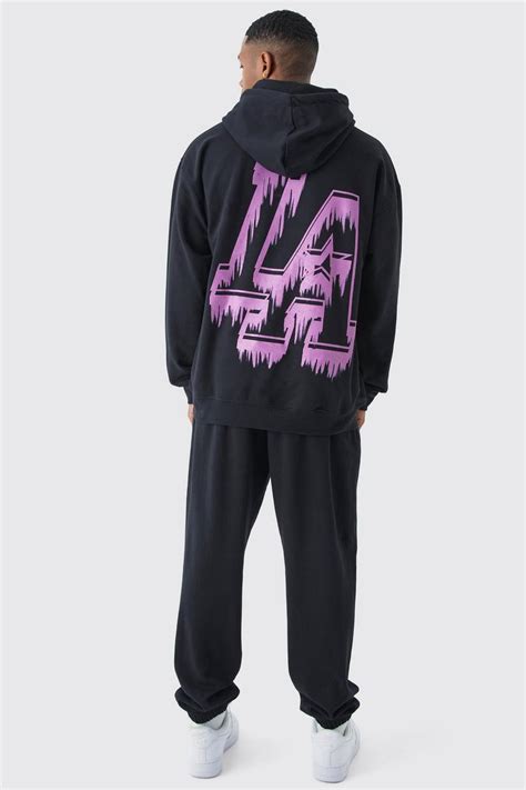 Mens Oversized La Drip Print Hooded Tracksuit Boohoo Uk