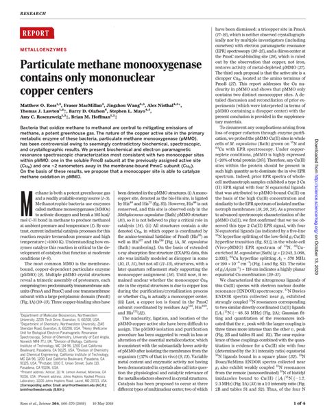Pdf Particulate Methane Monooxygenase Contains Only Mononuclear Copper Centers