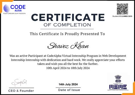 Codealpha Web Development Internship Certificate Pdf