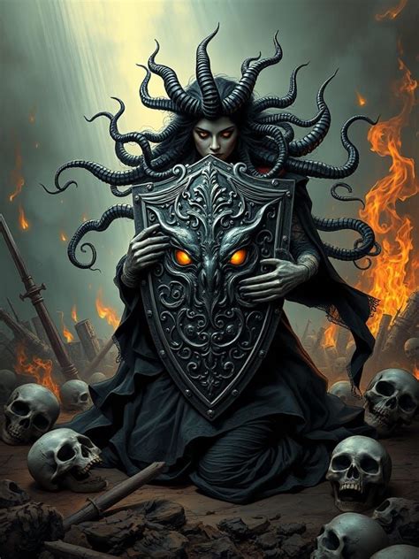 Médusa Shield Medusa With Gothic Shield In Dark Biomecha
