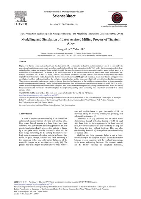 Pdf Modelling And Simulation Of Laser Assisted Milling Process Of Titanium Alloy