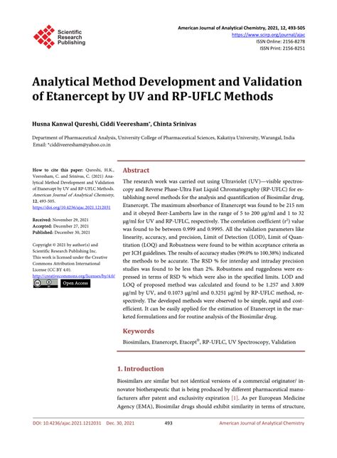 pdf analytical method development and validation of etanercept by uv