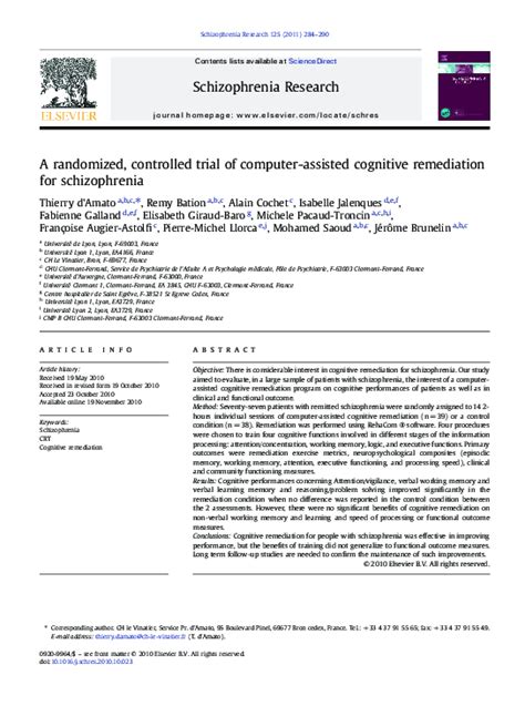 Pdf A Randomized Controlled Trial Of Computer Assisted Cognitive Remediation For Schizophrenia
