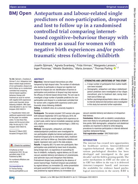 PDF Antepartum And Labour Related Single Predictors Of Non Participation Dropout And Lost To