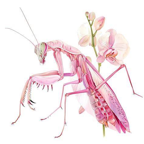 Pink Praying Mantis With Orchid Flower Premium Ai Generated Image